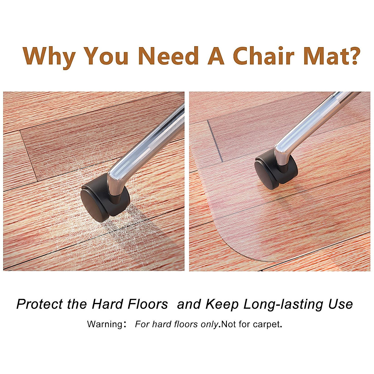 Naturehydro Office Chair Mat for Hardwood Floor, 48" x 36" Transparent Floor Protector,Easy Glide Rolling Desk Chair Floor Mat, BPA and Phthalates Free (with Lip)