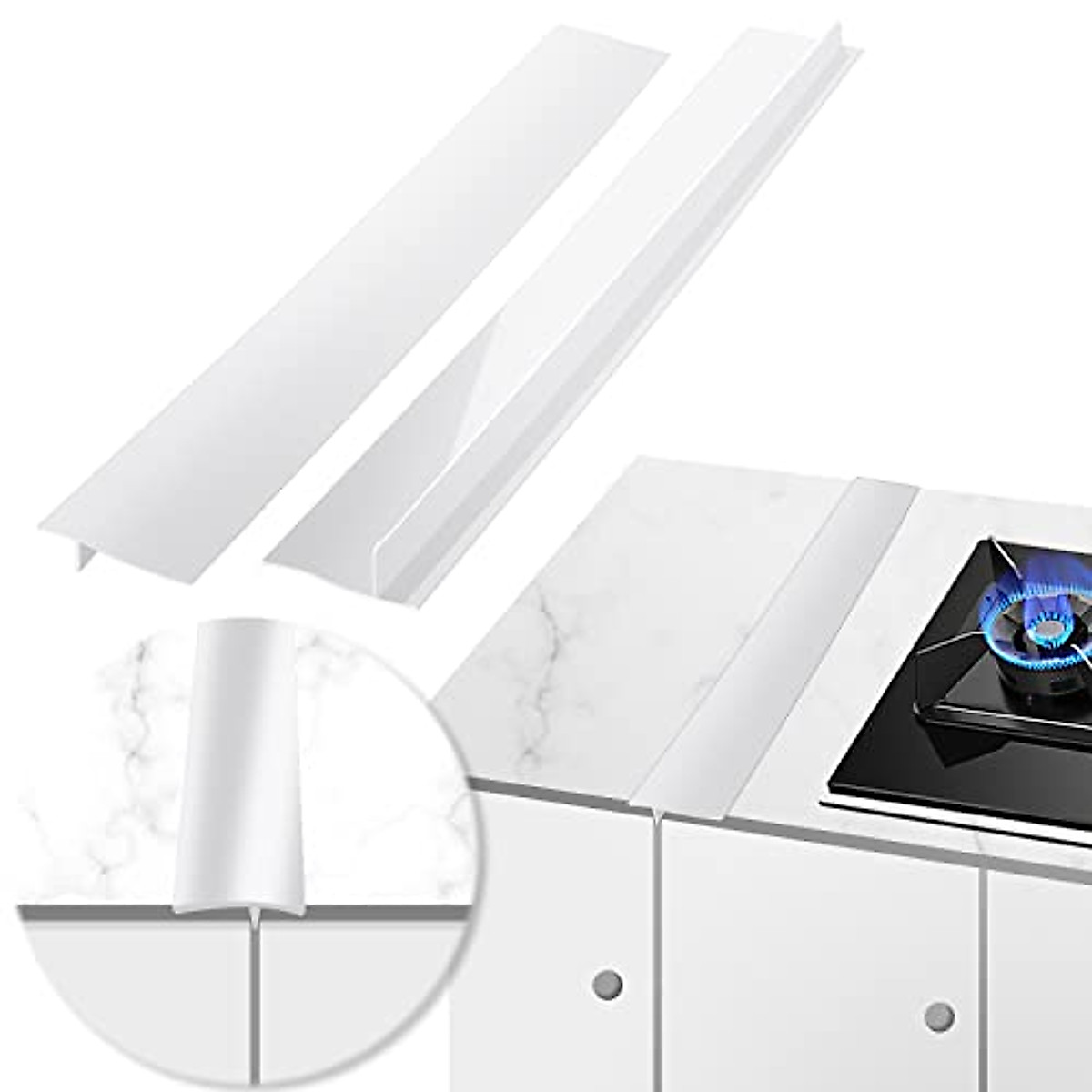 MSDADA 2 Pcs Silicone Stove Counter Gap Cover, Kitchen Counter Gap Anti-Slip Filler for Seals Spills Between Counter, Stovetop, Oven, Washing Machine (30 Inches, White）