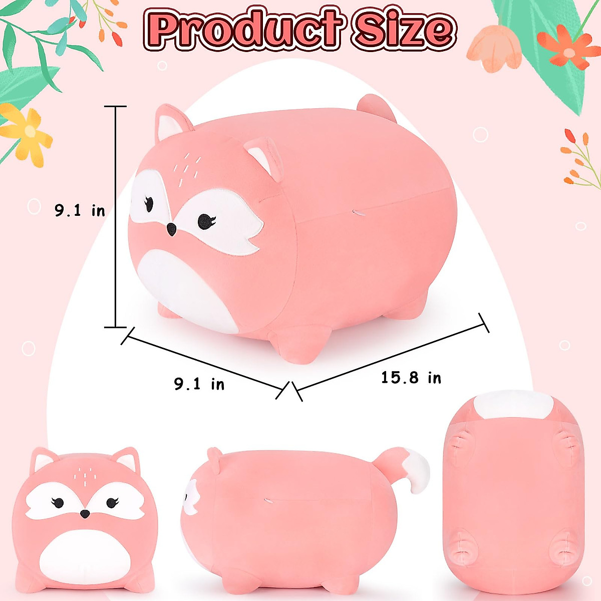 Fox Plush Stuffed Animal-16" Pink Fox Plush Pillow, Cute Plushies, Stuffed Fox Plush Toy Kawaii Pink Stuffed Animal Fox Plushie Hugging Pillow Christmas Birthday Gifts for Kids Girls Boys Girlfriend