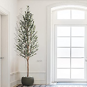 OXLLXO 7ft Artificial Olive Tree (82in) Tall Fake Potted Olive Silk Tree with Planter Large Faux Olive Branches and Fruits Artificial Tree for Office Living Room Home Floor Decor (Indoor/Outdoor)