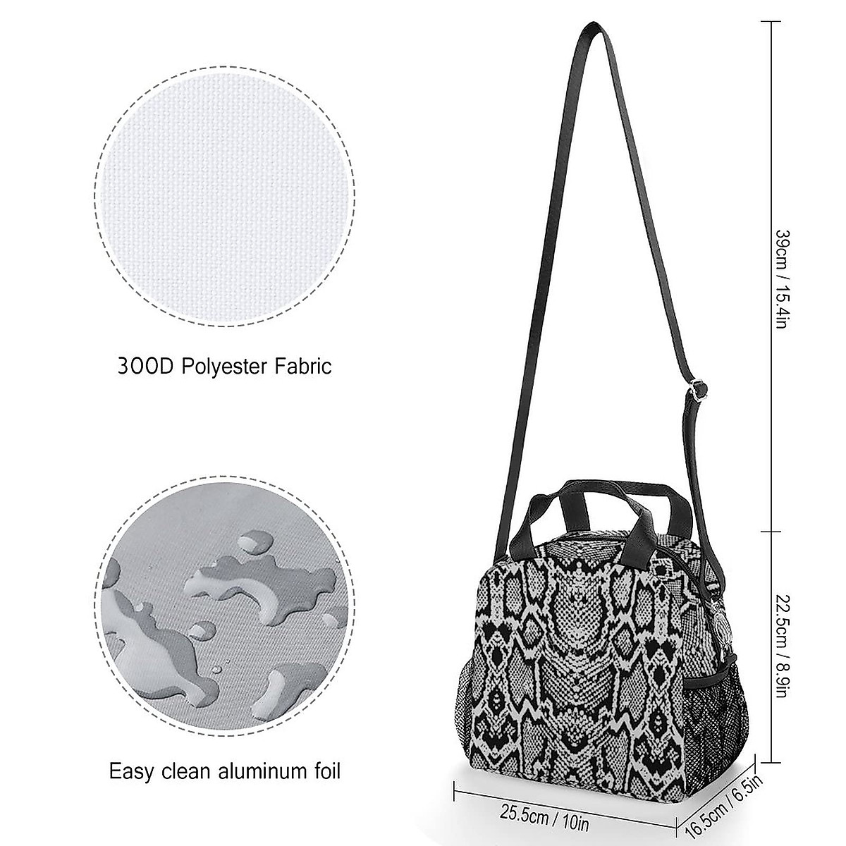 Snake Skin Lunch Bag, Lunch Box Portable Insulated Lunch Tote Bag, Thermal Cooler Bag for Women Work Outdoor