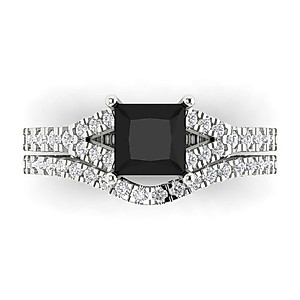 1.95 carat Princess Shape Solitaire Natural Black Onyx Engagement Wedding Anniversary Bridal Ring band set 14k White Gold 3.5