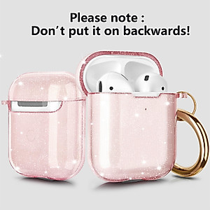 AIRSPO Airpods Case Cover, Airpod Case 2nd Generation Clear Soft TPU Protective Cover Compatible with Apple AirPods 1/2 Wireless Charging Case with Keychain (Glitter Pink)