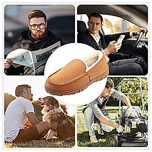 Moccasins for Men House Slippers Indoor Outdoor Plush Mens Bedroom Shoes with Hard Sole Beige 12 M US