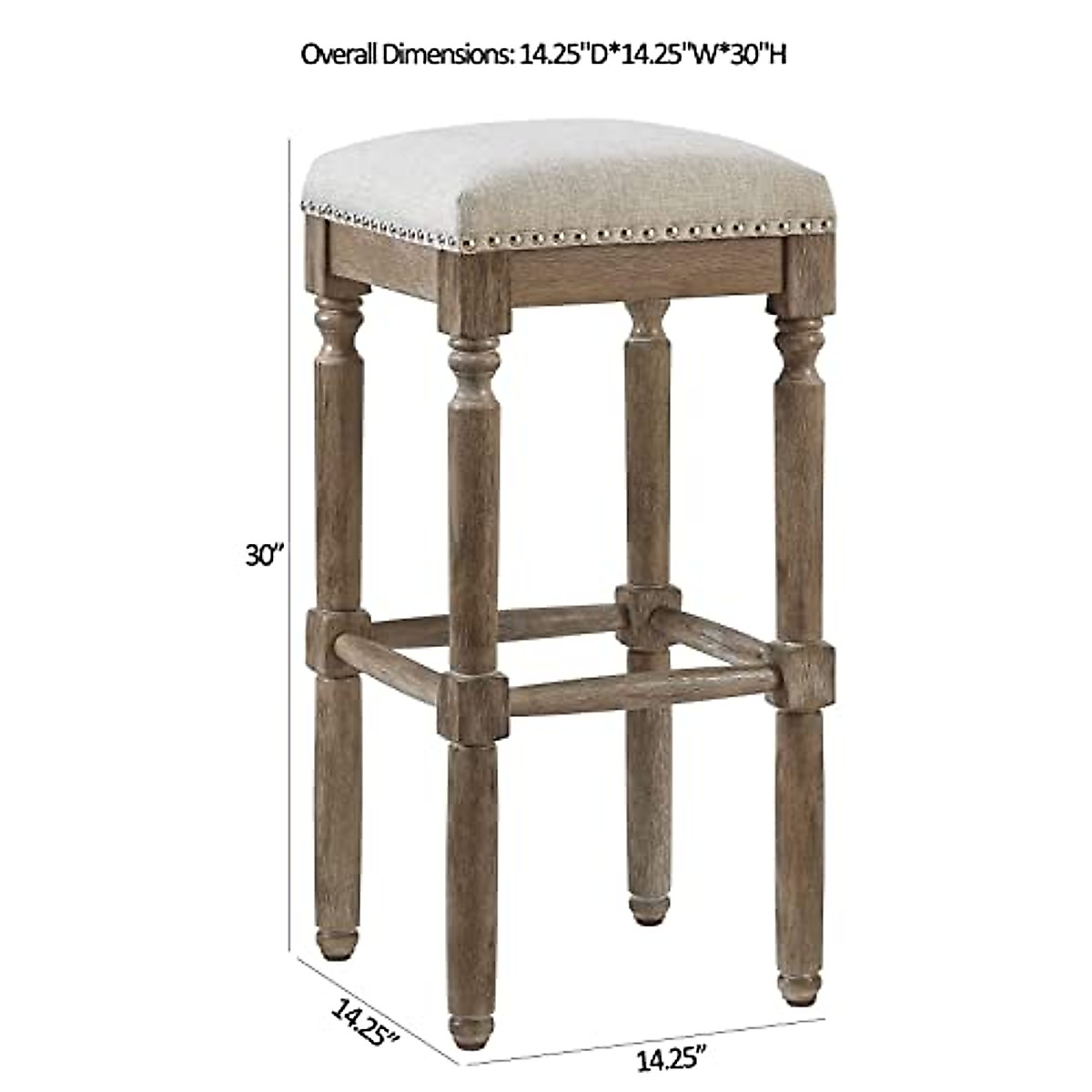 Ball & Cast Pub Height Bar Stools Upholstered Pub Stool Weathered Oak finish 30"H, Taupe Fabric 2-Pack
