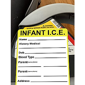 Infant I.C.E.(in Case of Emergency) Card Sticker 3 x 4 Inch Child Emergency Identification Contact Car Seat Stickers - Kids Car Seats Alert Attachment Tag Safety Decals 25 Pcs