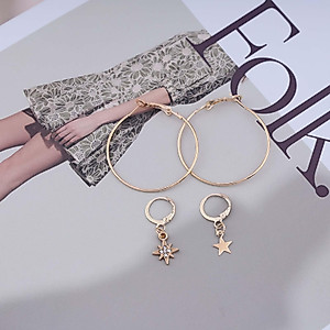 Sttiafay Vintage Exaggerated Circle Dangle Earrings Crystal Star Hoop Earrings Gold Hollow Large Hoop Earrings Circle Star Drop Earrings Jewelry for Women and Girls