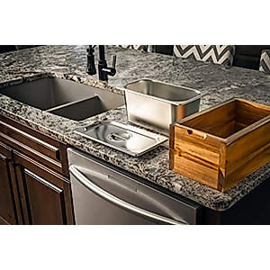 BELLEMARK Kitchen Compost Bin- 1.6 Gal. Rust Proof Stainless Steel Insert, Countertop Compost Bin with Lid and Acacia Wood Box- Large Compost Bin Kitchen