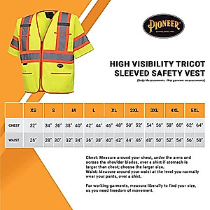Pioneer Hi Vis Tricot Sleeved Safety Vest - High Visibility Reflective Tape - 4 Pockets - Yellow/Green - for Men & Women