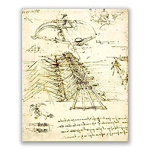 Leonardo Da Vinci Art Prints - Set Of 4 (8 Inches X 10 Inches) Wall Decor Photos - Vitruvian Man Drawing Sketch Renaissance Poster