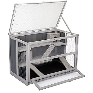 3 Story Guinea Pig Cages Wooden Indoor Hamster Cage w/ Chewing Toy, Hideout, Seesaws, Leak Proof Plastic Tray, Small Animal Cage for Ferret/Chinchilla/Bunny/Rabbit/Squirrel (35.5"L x 20.9"W x 24.4"H)