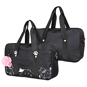 GK-O Japanese JK Uniform Bag Cute Cat Kawaii Lolita Handbag Messenger Shoulder Bags (Black)