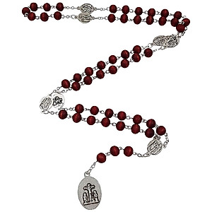 TALISMAN4U Seven Sorrows of Mary Rosary Chaplet Red Rose Scented Wooden Beads Catholic Jewelry Necklace for Women Men with Rosary Box