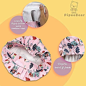 Pipoobear Kids Apron and Chef Hat for Girls Aged 6-12, Pink Children Kitchen Chef Costume Dress Up Set, Toddler Cotton Apron with Pocket and Adjustable Strap for Cooking Baking Painting Gardening