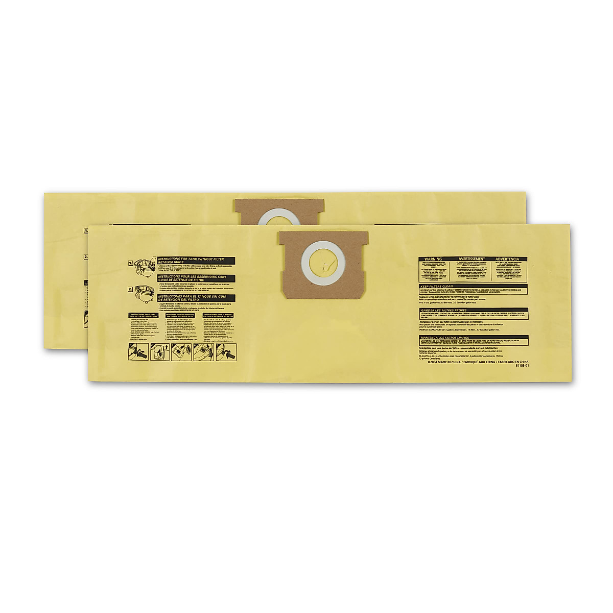 Shop-Vac 9196433, High-Efficiency Disposable Filter Bags, for All Around Plus and FloorMaster (Model E87) Vacs, 4 Gallon Tanks, (2-Pack)