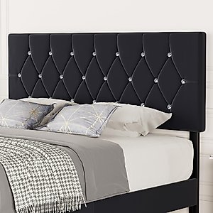 VECELO Velvet Upholstered Headboard King Size with Diamond Tufted Bed Headboard, with 6 Adjustable Positions from 39.8" to 49.8", Easy Assembly,Black
