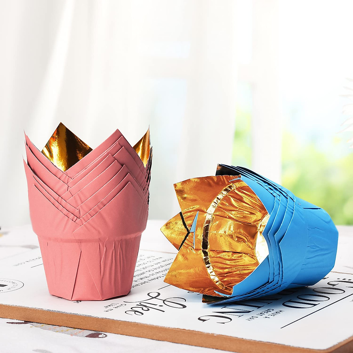 Party Hippo Gold Tulip Cupcake Liners Baking Paper Cups Holders Greaseproof Muffin Cases Wrappers for Wedding Birthday Party Baby Shower (Gold)