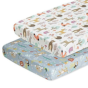 HOPPO Baby&Kids Pack n Play Fitted Pack n Play Playard Sheets Set-2 Pack Portable Mini Crib Sheets, Playard Mattress Cover Soft Cotton, Jungle, Forest & Animals
