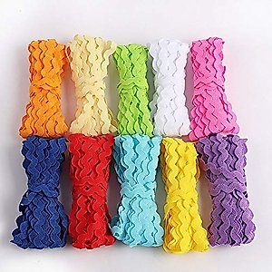 50Yards Colorful Wave Bending Fringe Trim 5mm Rick Rack Sewing Ribbons for DIY Clothes Dress Gift Wrapping Home Wedding Party Decoration 10 Colors