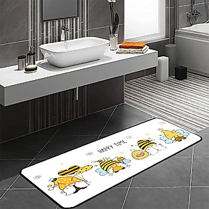 TsyTma Yellow Bee Gnomes Kitchen Rug Hello Spring Floor Mats Washable Non-Slip Bathroom Rug Runner Laundry Room Home Decor 39x20 Inch