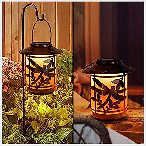 Solar Lanterns Outdoor Waterproof , Dragonfly Pattern Solar Lantern Outdoor Hanging with Handle, Metal LED Christmas Solar Outdoor Lights for Garden Patio Porch Pathway Yard Tabletop Decoration