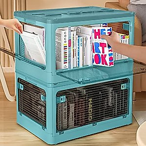UNDERCURRENT SURGING Collapsible Storage Bins,Storage Bins with Lids,Stackable Toy, 8.2Gal Folding Storage Box (Blue 2 Pack)