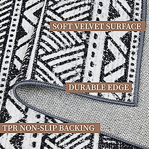 RUGSREAL Boho Area Rug 5' x 7' Machine Washable Modern Diamond Carpet Rug Distressed Bohemian Foldable Accent Rug Coffee Table Rug Farmhouse Dining Table Rug Office Bedroom Decor, Black