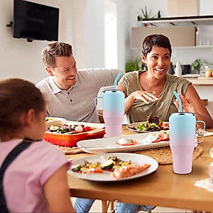 Dongni 40 oz Tumbler with Handle Straw Lid, Double Wall Vacuum Sealed Stainless Steel Insulated Slim Tumblers, Vacuum Travel Mug Gift for Hot Cold Drinks with Cleaning, Yellow Red