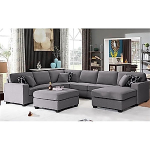 Legend Vansen Fabric Flexible Combination Module Reversible U Shaped Sofa for Living Room, Dark Grey Sectional
