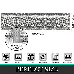 Pauwer Hallway Runner Rug 10Ft, Non-Slip & Non-Shedding, Traditional Vintage Carpet Runner, Faux Wool Soft Fuzzy Rug, Washable Low-Pile Floor Carpet for Kitchen Living Bathroom (Grey,1.7x10Ft)