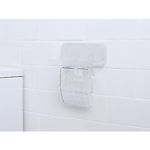 COLINCH Acrylic No Drill Toilet Paper Holder with Shelf - Splashproof, Cat-Proof Tissue Roll Holder, Adhesive Wall Mounted Bathroom Wipes Storage