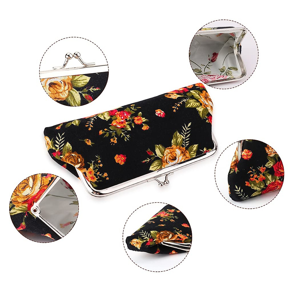 Oyachic 2 Pcs Large Coin Purse,Floral Change Purse,Long Wallets Clasp Kiss Lock, Vintage Coin Pouch for Woman Girls