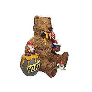 GlitZGlam Miniature Bear and Gnomes with Honey - A Garden Gnome Statue for Your Fairy Garden