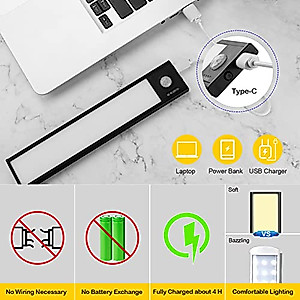 Under Cabinet Lights, 2 Pack 32 LED Closet Lights Motion Sensored Activated & Battery Operated, Wireless LED Under Counter Lights for Kitchen, USB Rechargeable Magnetic Cabinet Lighting for Bedroom