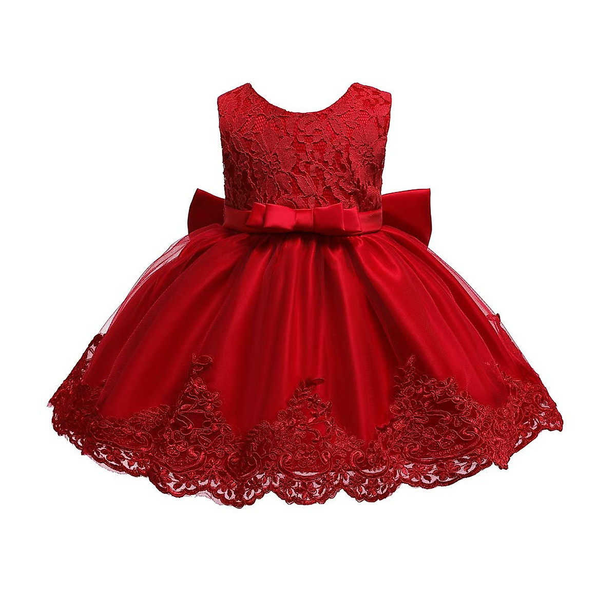 Red Dresses for Baby Girls Dresses for Toddlers Sleeveless Party Wedding Holiday Red Dresses for Girl Formal Tutu Lace Dress Knee Length Party Dresses for Little Toddler Girls (Red 3M)