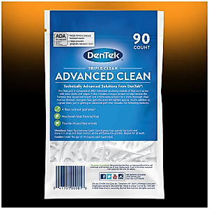 DenTek Triple Clean Advanced Clean Floss Picks, No Break & No Shred Floss, 90 Count, (Pack of 3)
