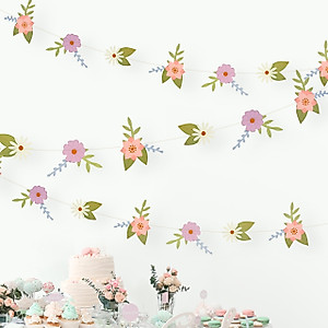 Cheerland 16ft Floral Garland Fairy Theme Hanging Decorations Woodland Paper Banner Garden Garlands Spring Enchanted Kids Birthday Fairies Themed Wall Decor Pink Baby Shower Party Favors