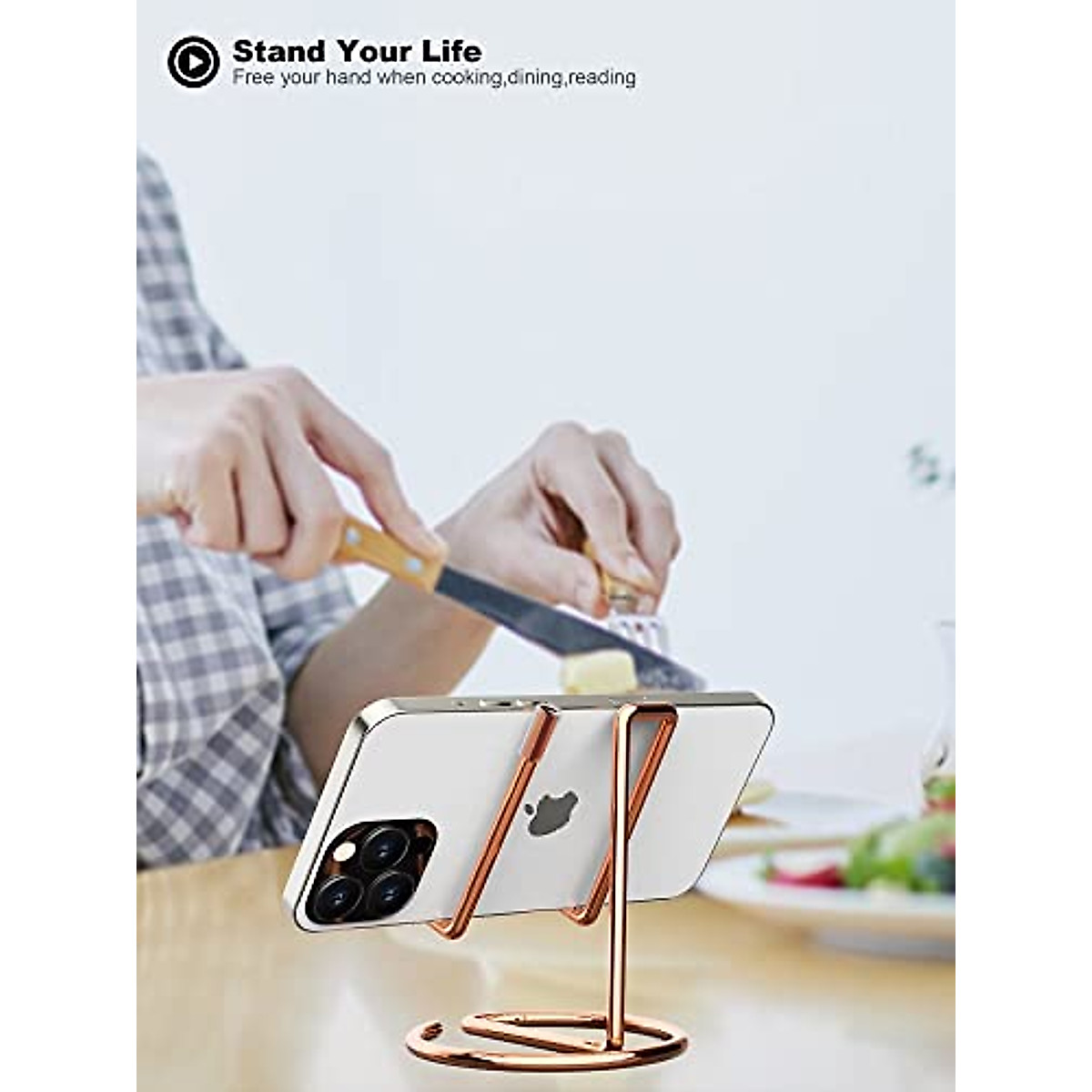 XUNICUTE Cell Phone Stand, Phone Stand for Desk, Office Portable Cute Cell Phone Holder, Compatible with All Mobile Phone, iPhone, iPad, Switch, Tablet 4-6.5'' Desk Accessories (Rose Gold)