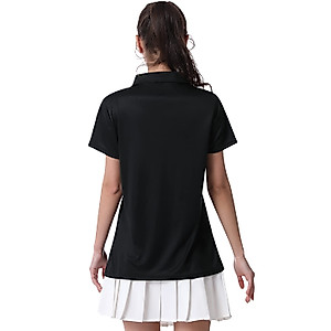 Women's Polo Tee Dry Fit Golf Shirt Moisture Wicking Short Sleeve Sport Activewear Golf Polo Tops Collar with Buttons Workout Black/White/Navy L