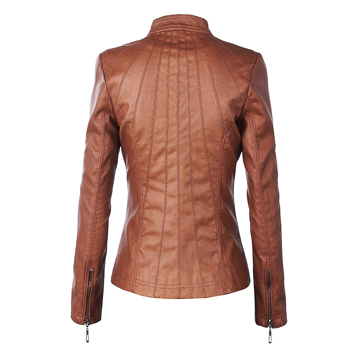 Made By Johnny MBJ WJC877 Womens Panelled Faux Leather Moto Jacket XL Camel