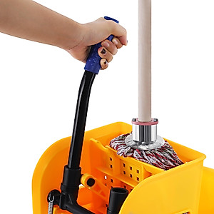 Ridgeyard Side Press Mop Bucket with Wringer and 4 Non-Marking Swivel Casters 20L Capacity for Home Use 41x26.5x40cm (Yellow)