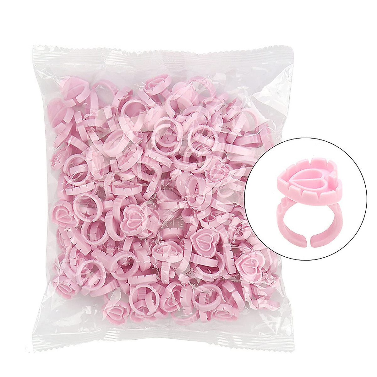 Glue Rings for Eyelash Extension,300PCS Smart Lash Glue Rings,Disposable Eyelash Glue Holder Glue Cups Rings,Heart Shape Fan Blossom Volume Lash Glue Holder False Eyelash Lash Extension Supplies Pink