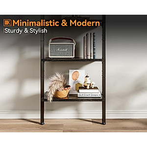 ODK Ladder Shelf, 6 Tier Black Bookshelf, 86 Inch Wall Mounted Book Shelf with Metal Frame, Ladder Bookshelf Bookcase for Bedroom, Home Office and Living Room