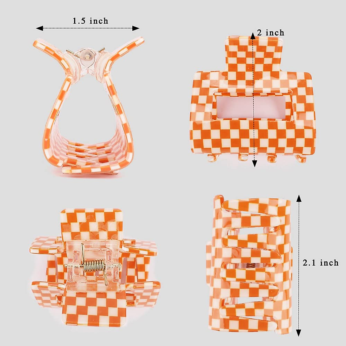 Ahoney 4 Pack Checkered Hair Claw Clips for Thin Hair 2" Y2k Accessories Cute Small Hair Clips for Thick Hair for Women Girls