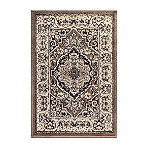 Superior Elegant Glendale Collection Area Rug, 8mm Pile Height with Jute Backing, Traditional Oriental Rug Design, Anti-Static, Water-Repellent Rugs - Brown, 2' x 3' Rug