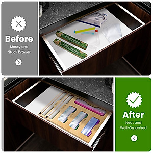 KOCASO 6 in 1 Foil and Plastic Ziplock Bag Organizer for Kitchen Drawer，Kitchen Countertop Organizer and Drawer Organizer for Gallon Quart Sandwich Snack