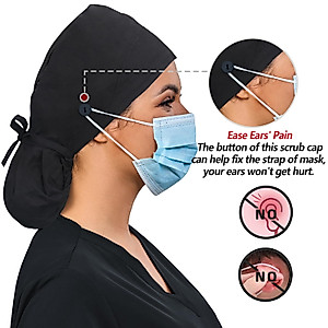 QBA Adjustable Working Cap with Button, Cotton Lined Hat, Cotton Working Hat Sweatband, Elastic Bandage Tie Back Hats for Women & Men, One Size, Cotton-Lined Black