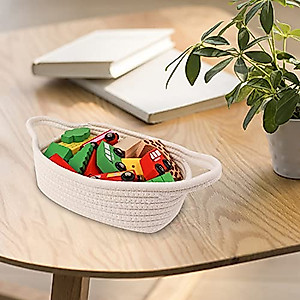 STELLABERRY Woven Baskets for Storage Rectangle Set with Handles 5 Piece Storage Basket Organizer Natural Cotton Rope Woven Baskets for Pet Supplies Children's Toys Home Decoration (White)