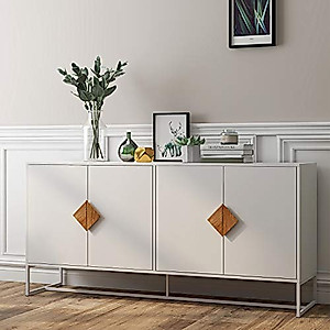 RASOO Buffet Cabinet White 4 Doors Modern Kitchen Buffet Storage Sideboard Cabinet Credenza Cabinet Cupboard with Adjustable Shelves