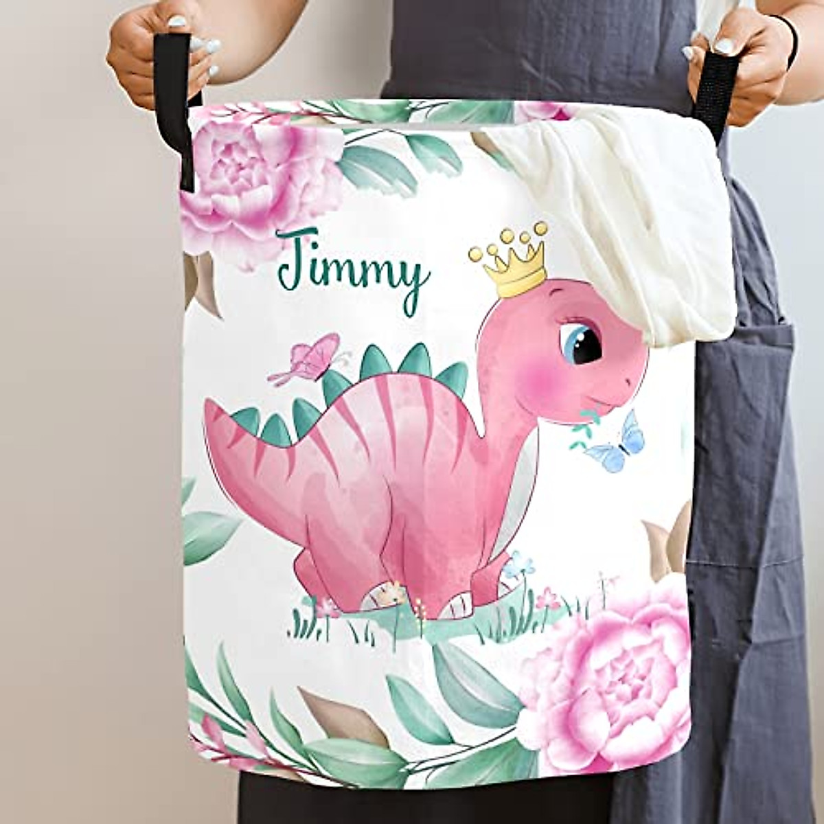 Crown Dinosaur Jungle Personalized Laundry Hamper with Handles Waterproof,Custom Collapsible Laundry Bin,Clothes Toys Storage Baskets for Bedroom,Bathroom Decorative Large Capacity 50L